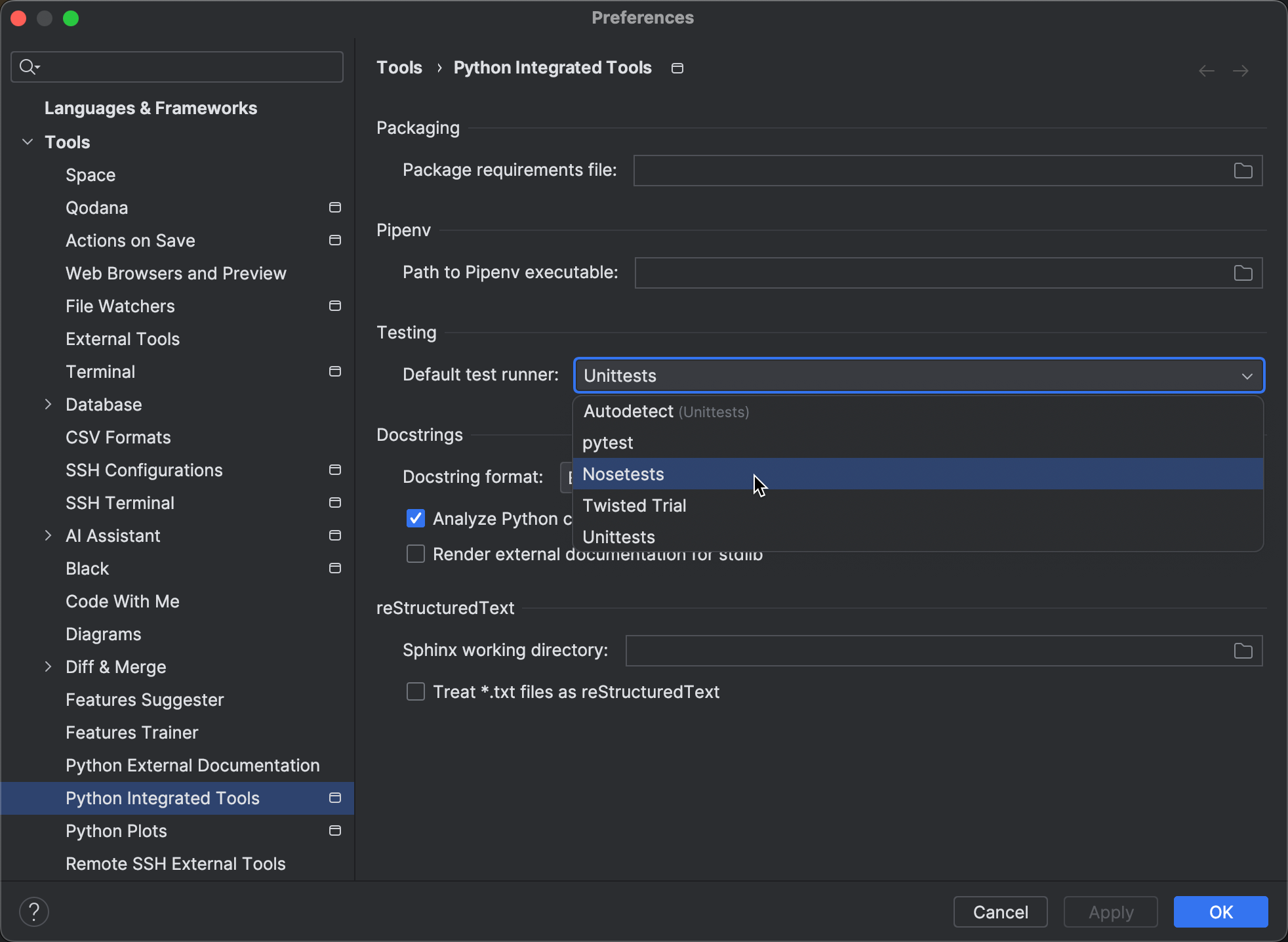 Testing frameworks | PyCharm Documentation