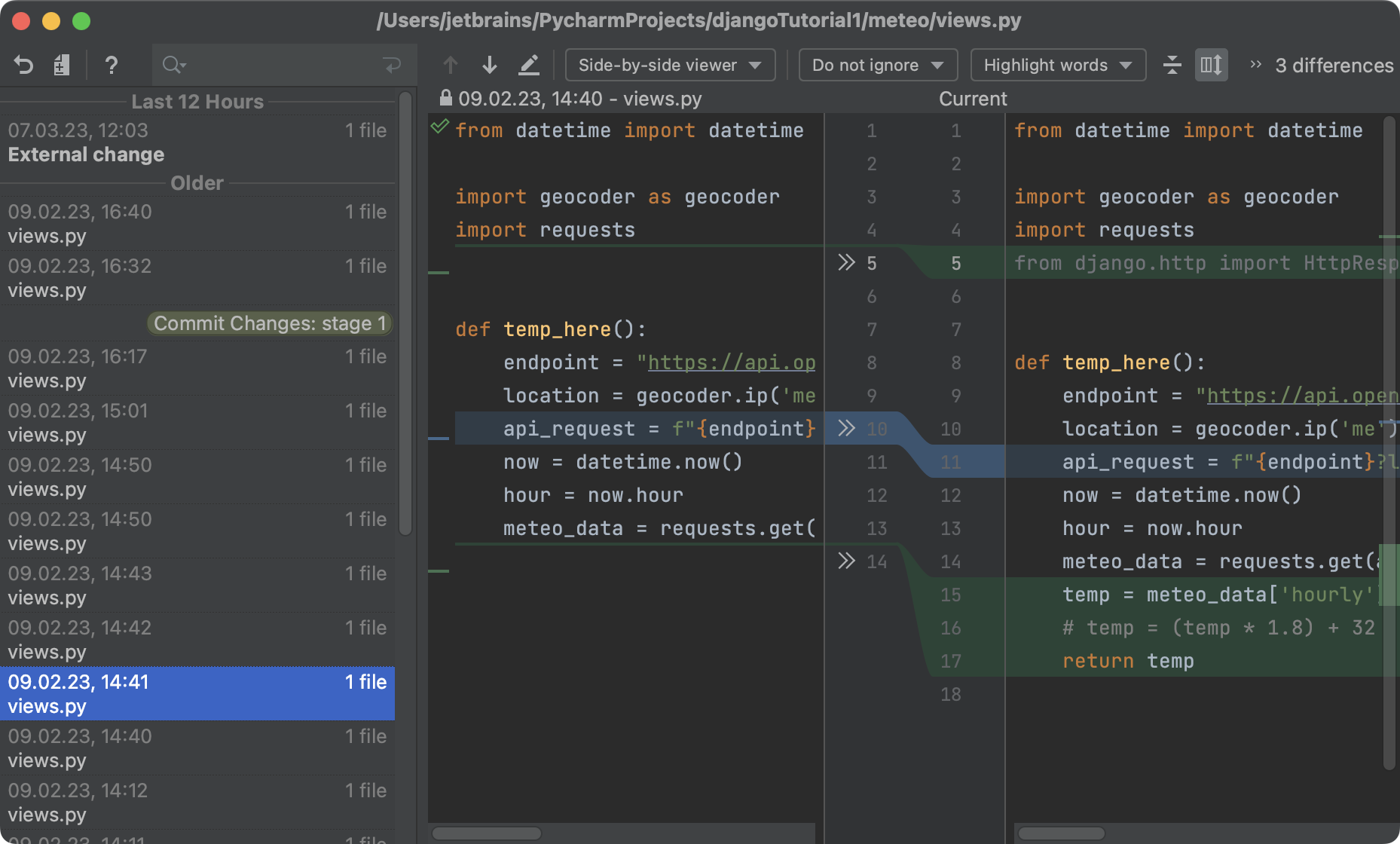Local History | PyCharm Documentation