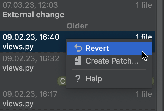 Local History | PyCharm Documentation