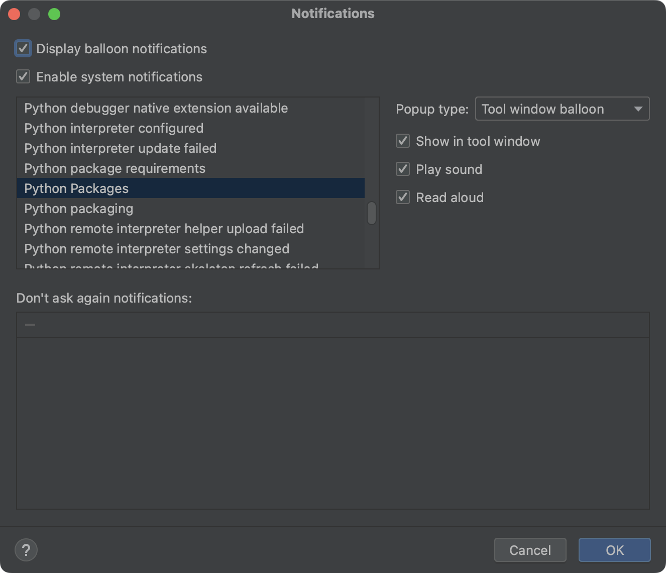 Notifications | PyCharm Documentation