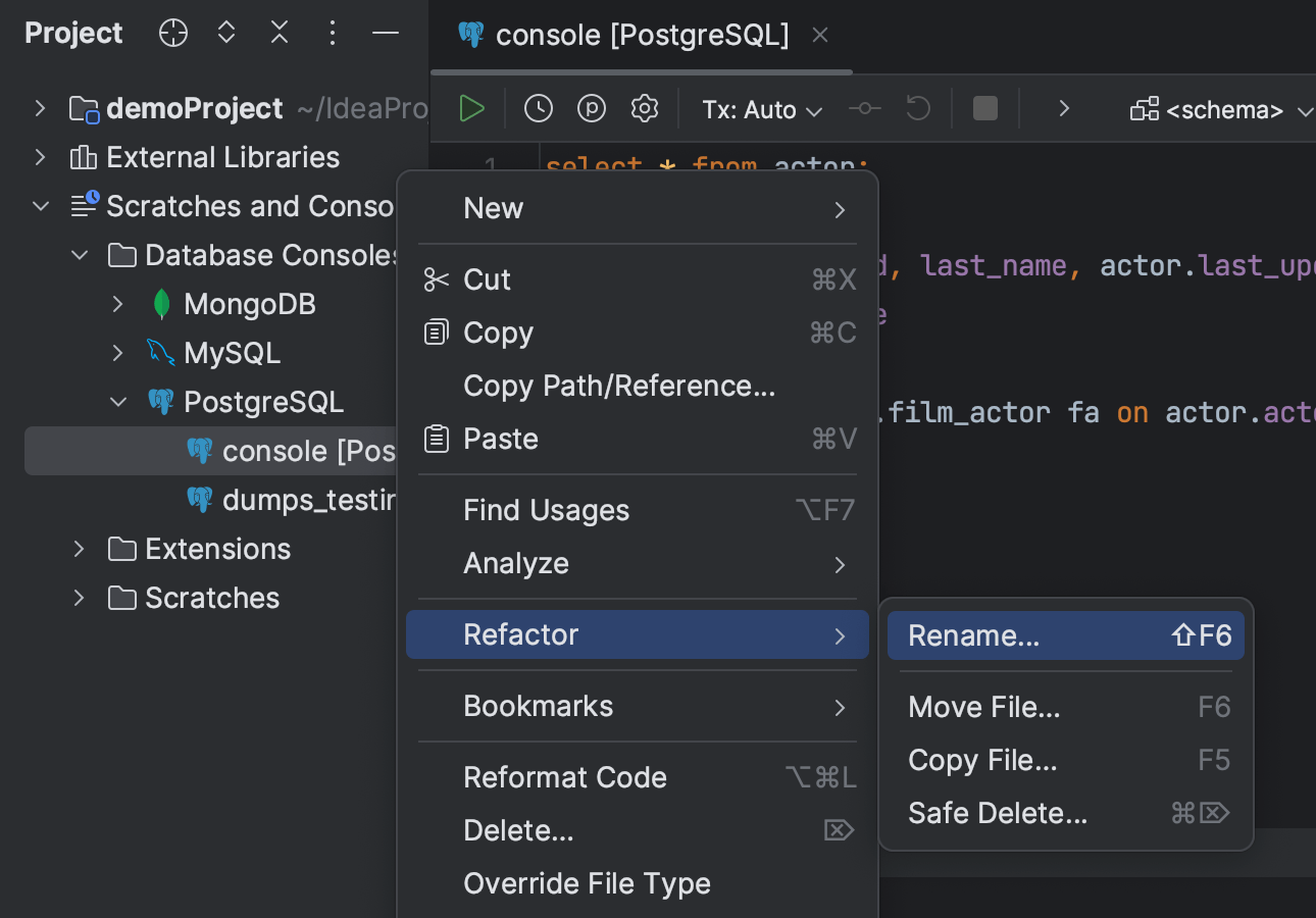 Query consoles | PyCharm Documentation