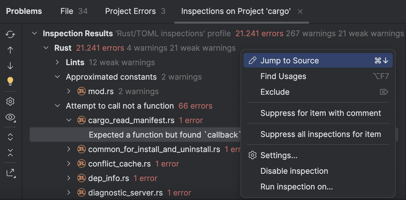 Problems tool window | RustRover Documentation