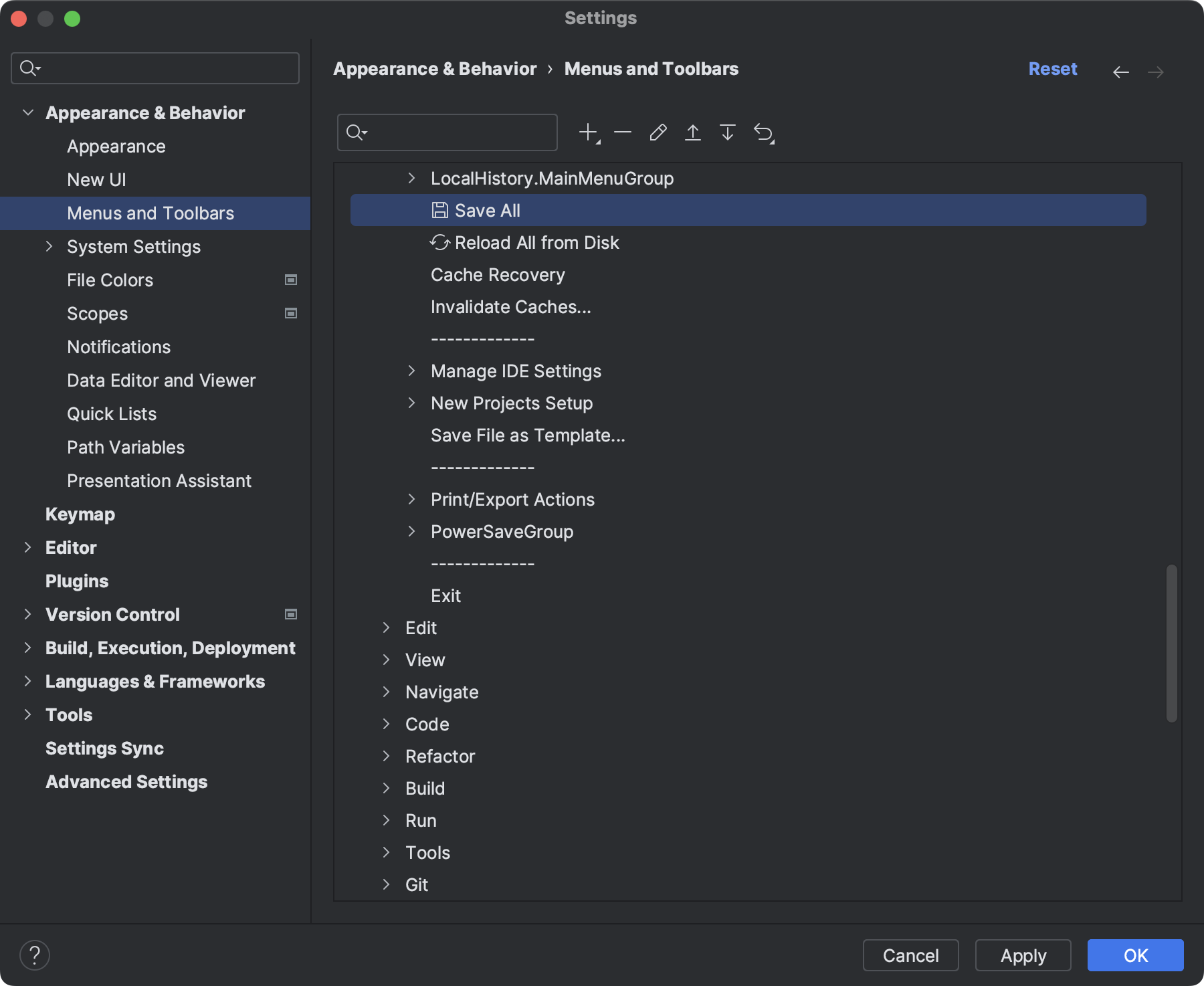 Menus and toolbars | IntelliJ IDEA Documentation