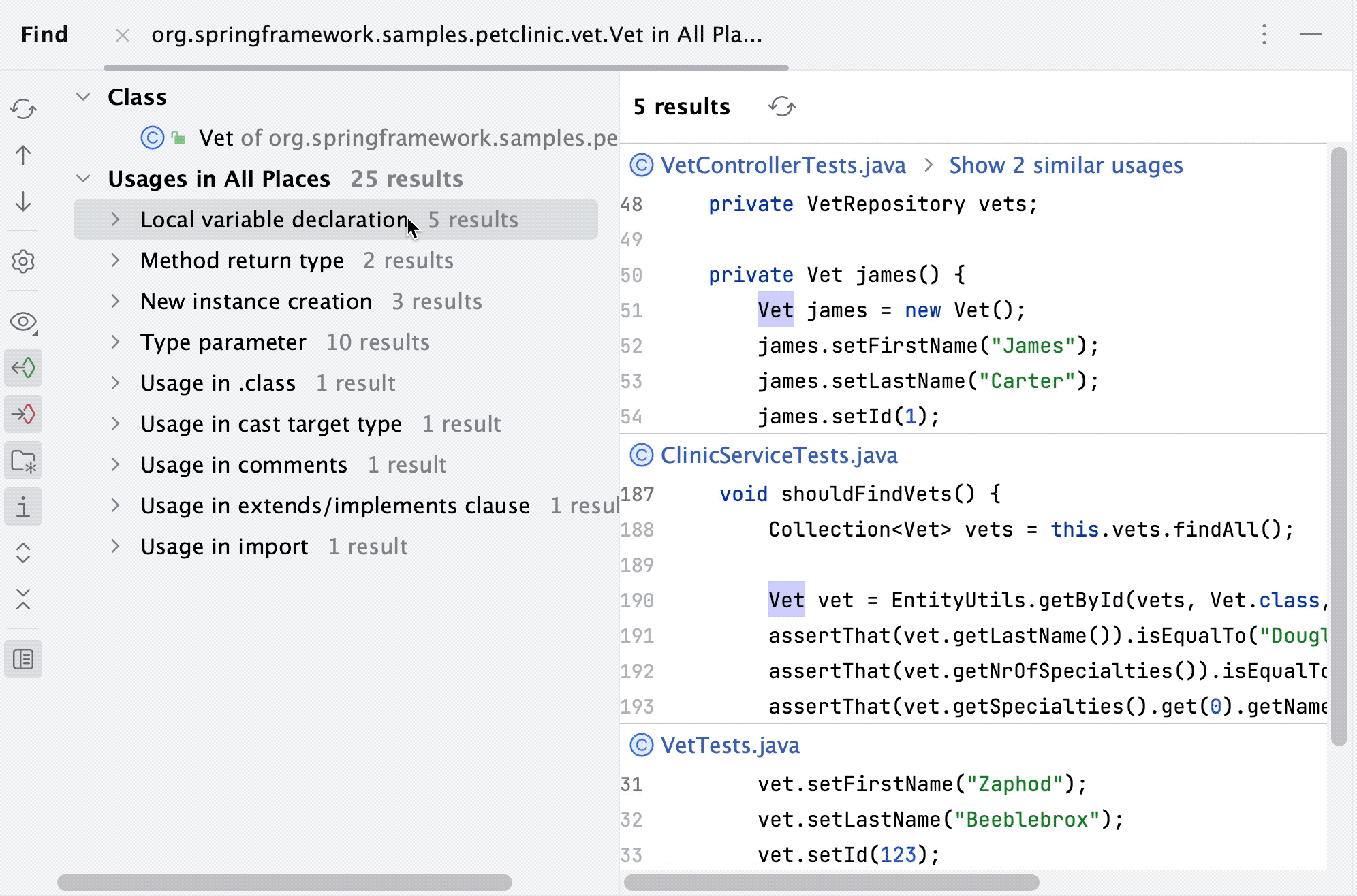 Search for usages | IntelliJ IDEA Documentation