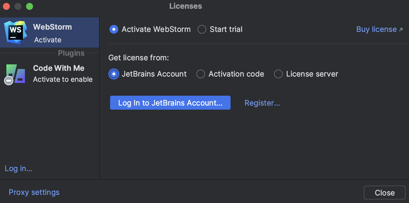 Register WebStorm | WebStorm Documentation