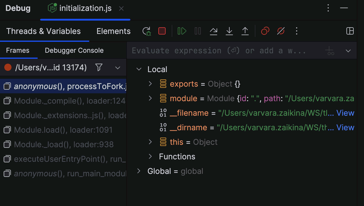 Step through the program | WebStorm Documentation