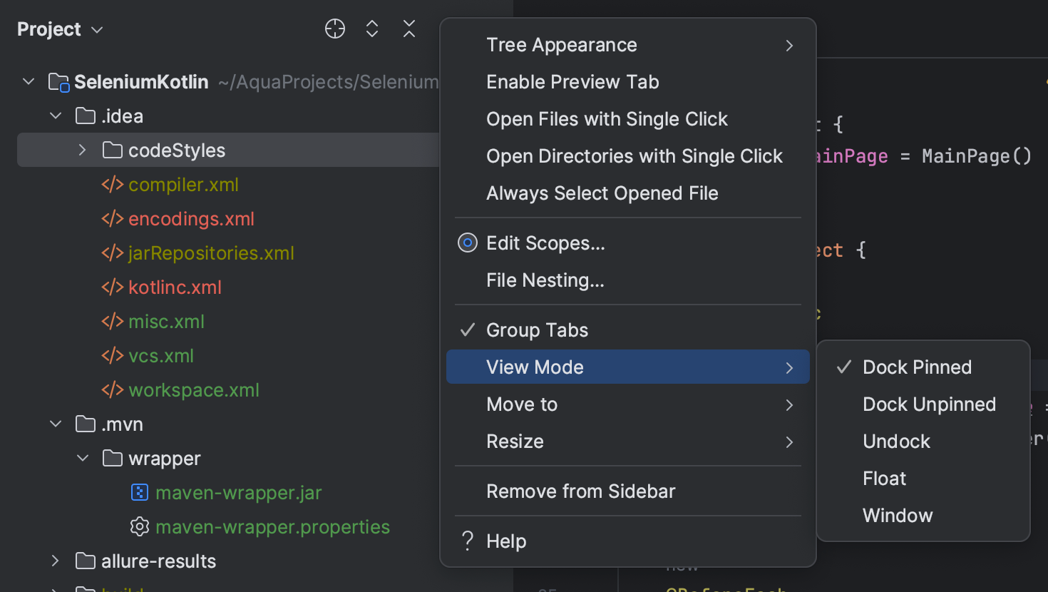 Tool window view modes | Aqua Documentation