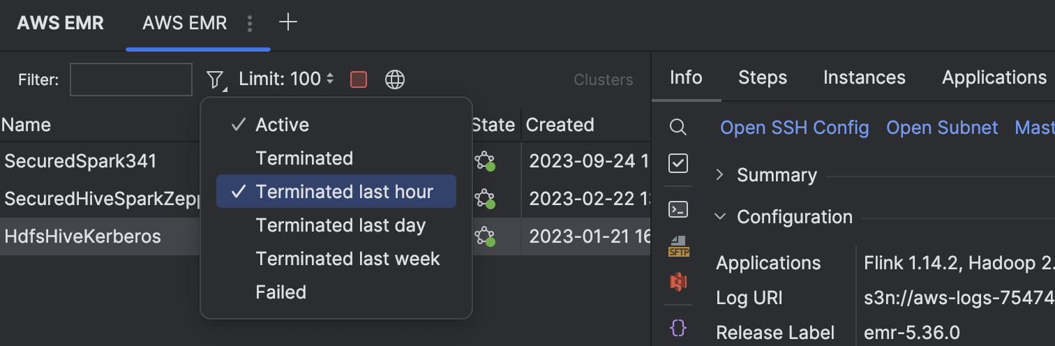 Amazon EMR | PyCharm Documentation