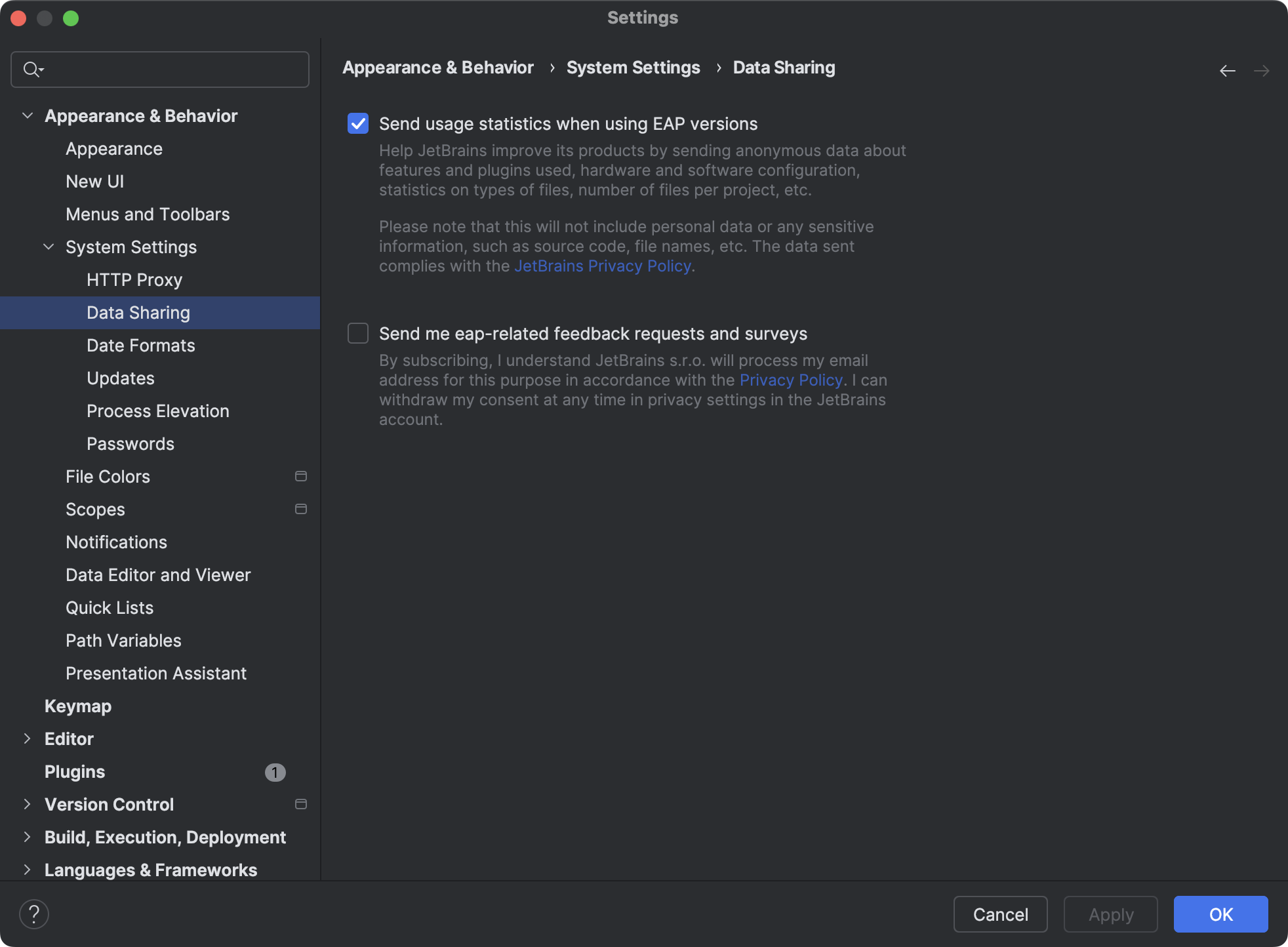 Data Sharing | IntelliJ IDEA Documentation
