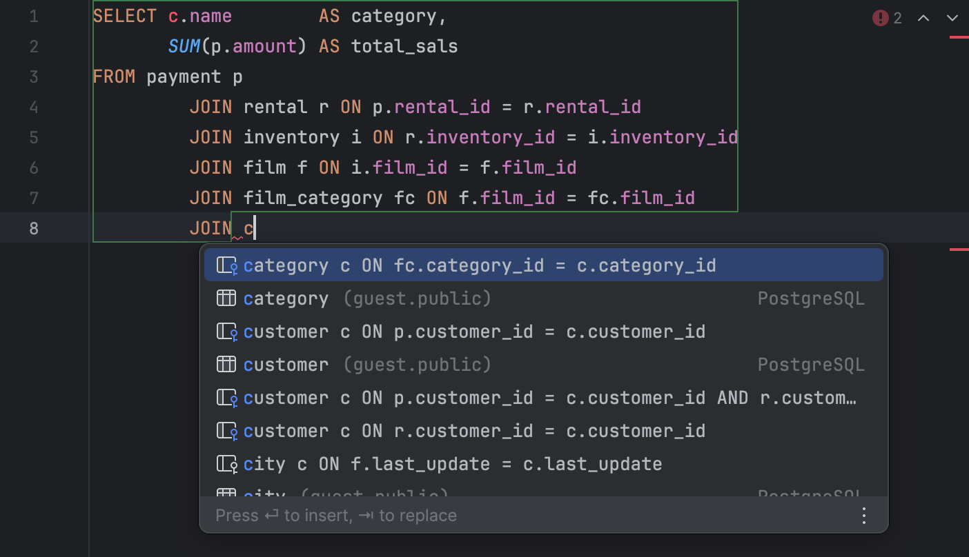 Code completion | DataGrip Documentation