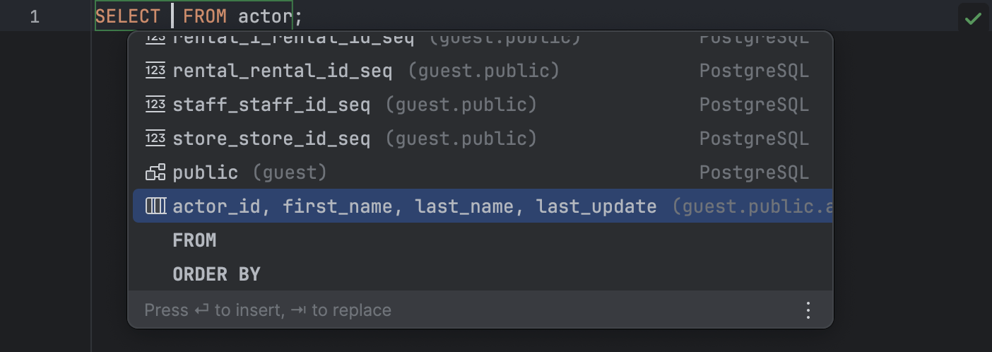 Code completion | DataGrip Documentation