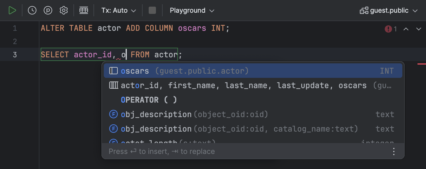 Code completion | DataGrip Documentation