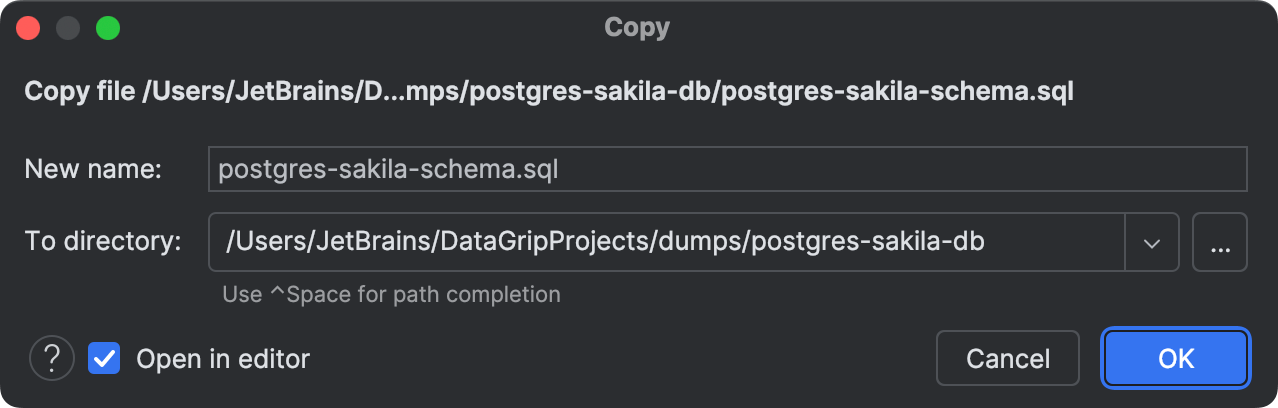 Copy dialog | DataGrip Documentation