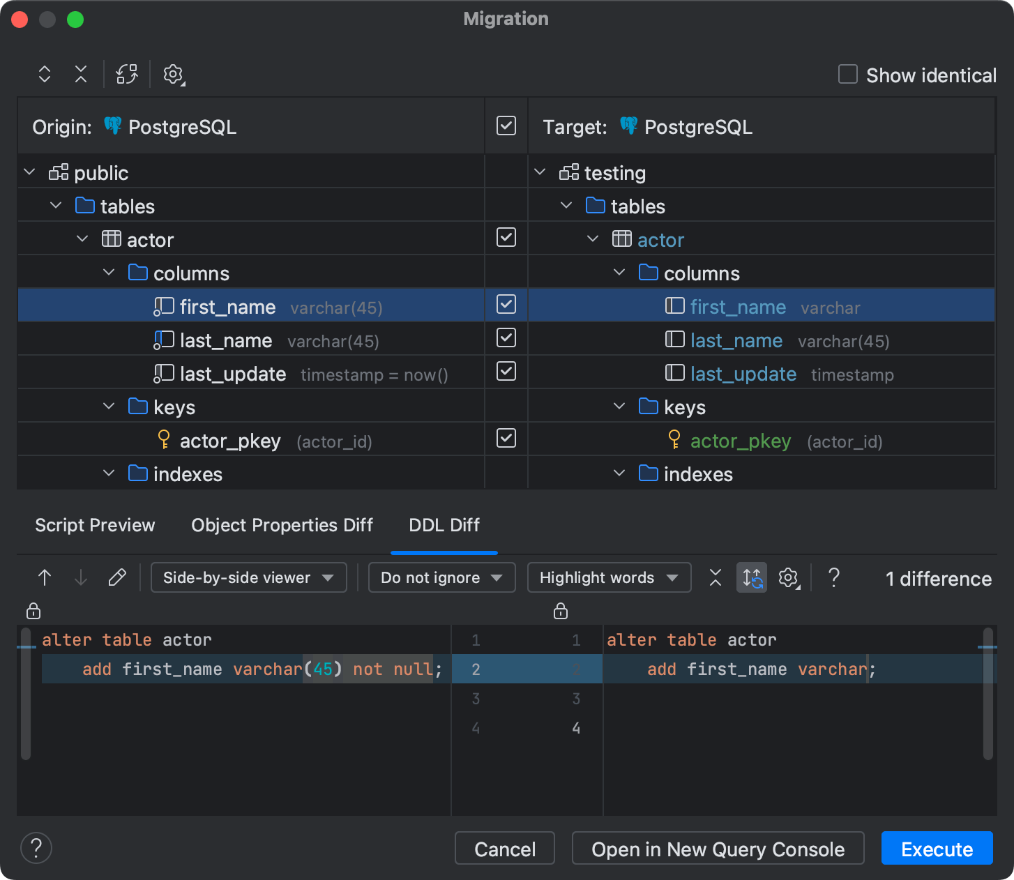 Schema comparison and migration | DataGrip Documentation