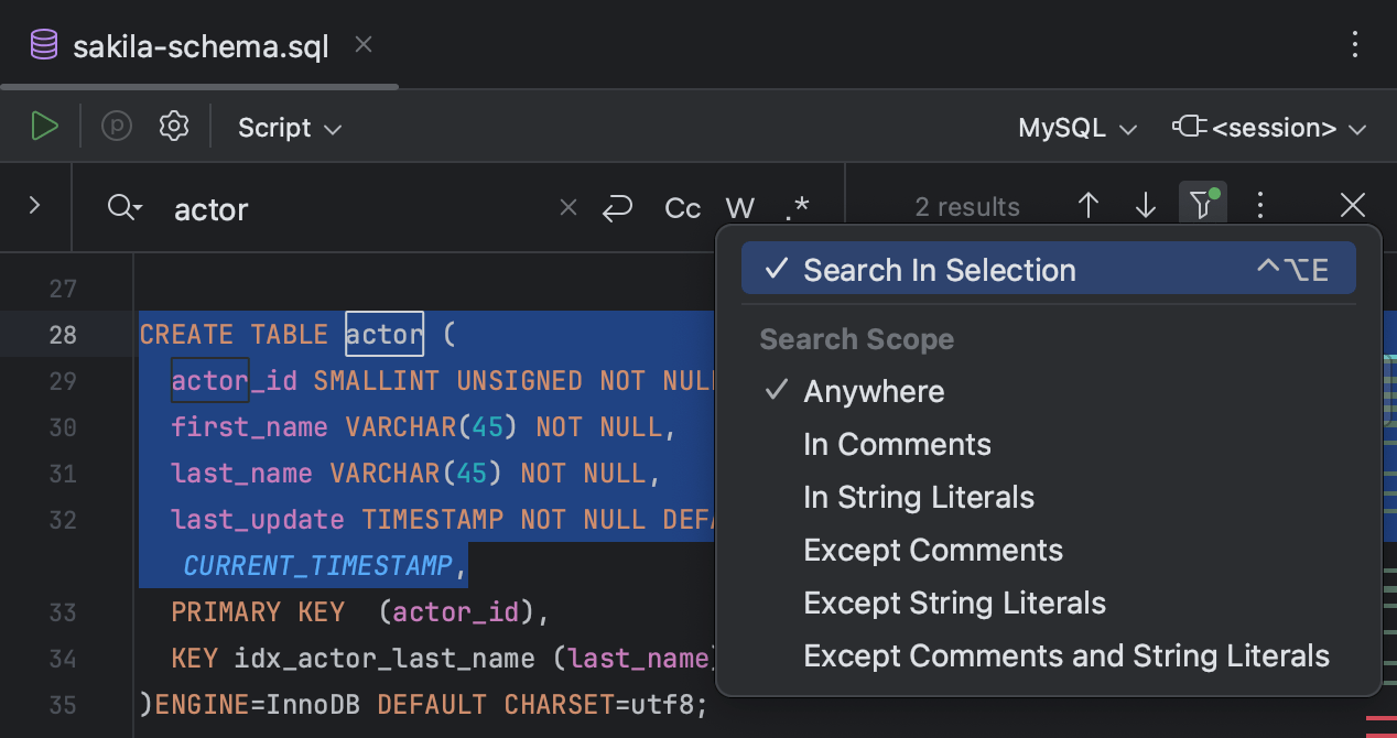 Search in DataGrip | DataGrip Documentation