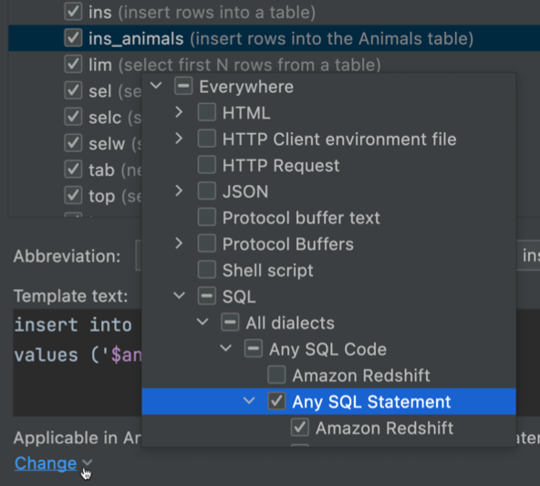 Live template variables | DataGrip Documentation