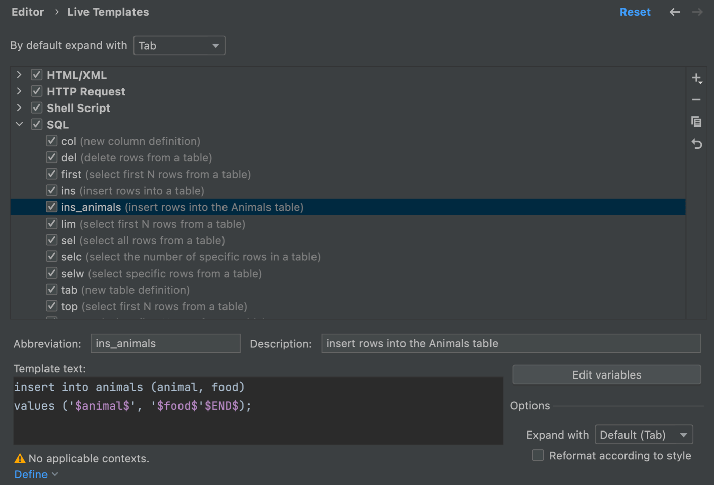 Live template variables | DataGrip Documentation