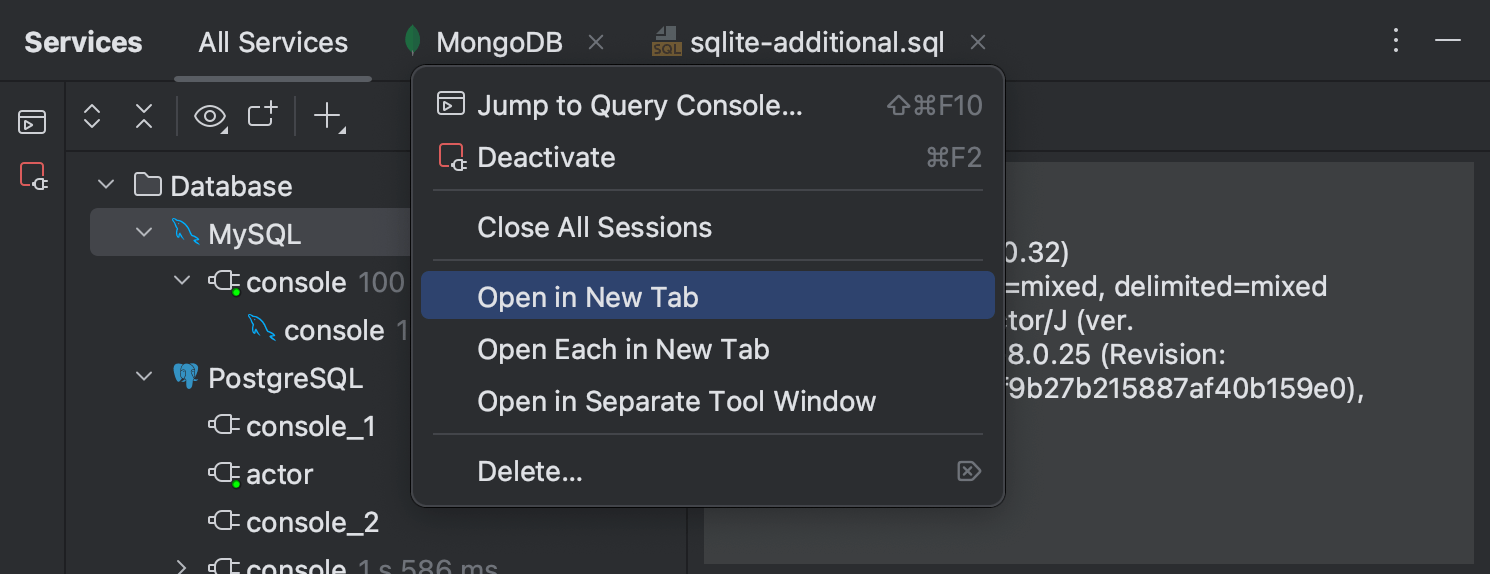 Sessions | DataGrip Documentation