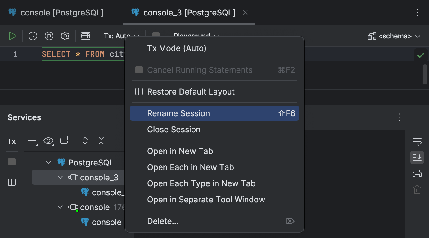 Sessions | DataGrip Documentation