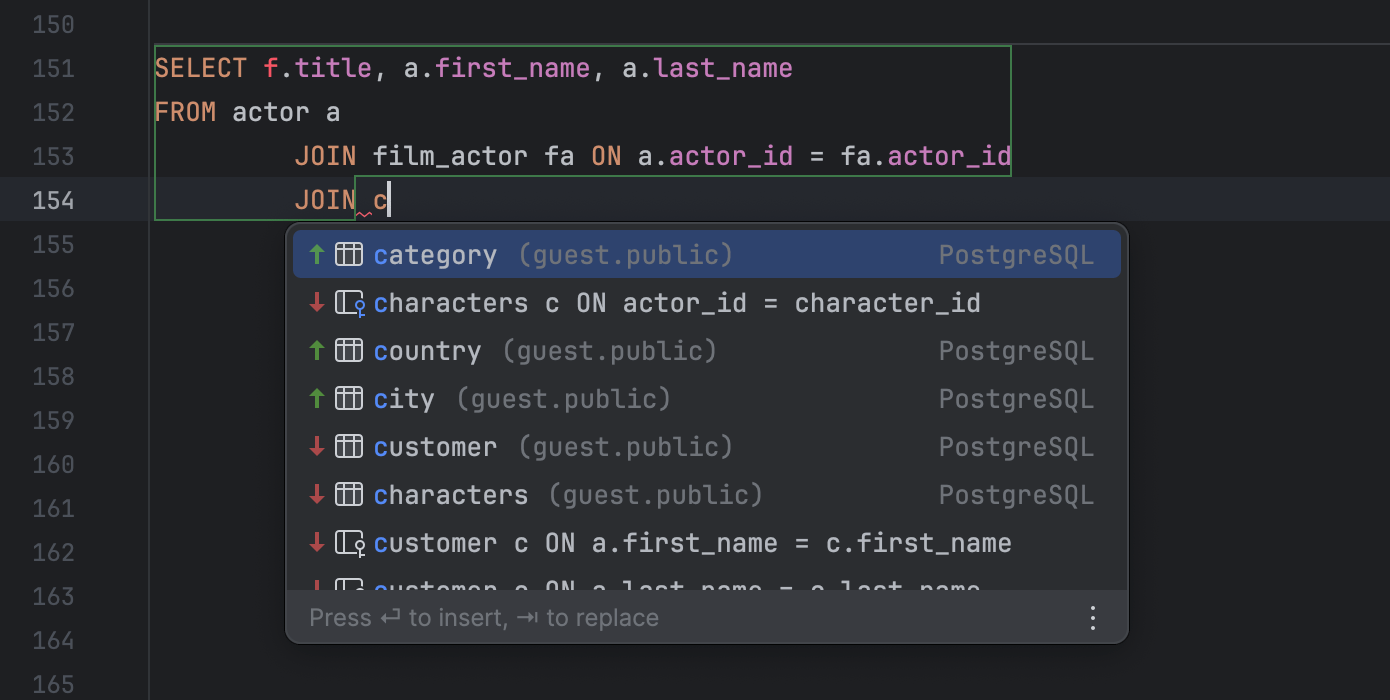 Code completion | DataGrip Documentation