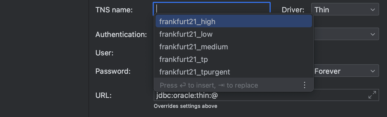 Create an Oracle Cloud data source using Wallet and Thin driver | DataGrip Documentation