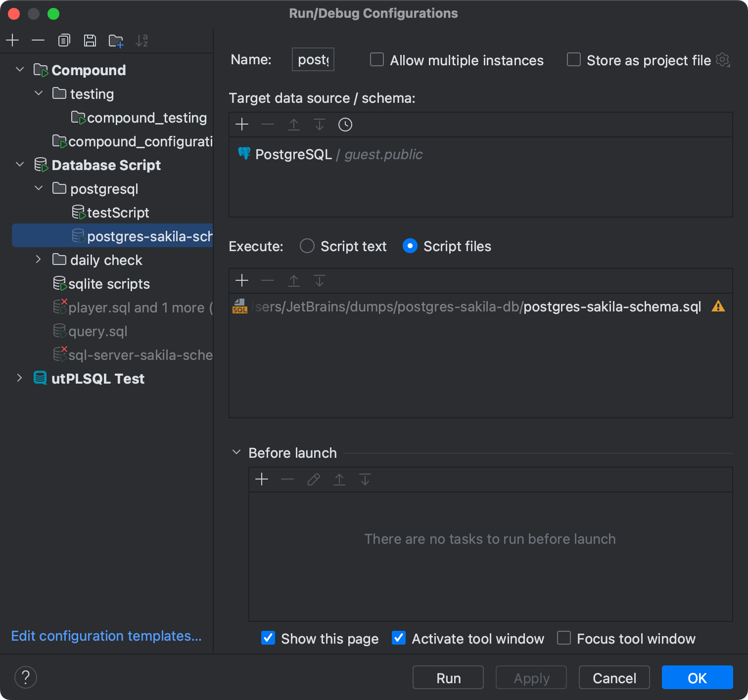 Using run/debug configurations | DataGrip Documentation