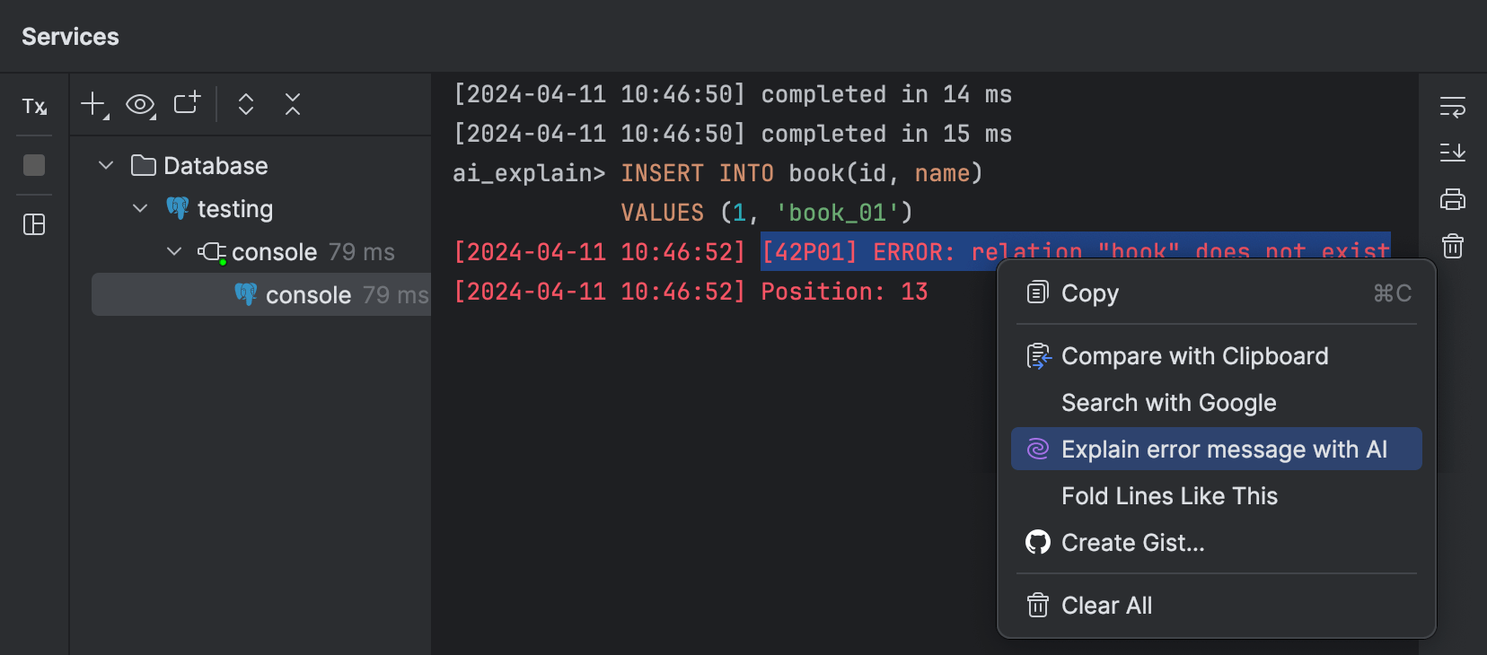 Use Ai Prompts To Explain And Refactor Your Code Datagrip Documentation