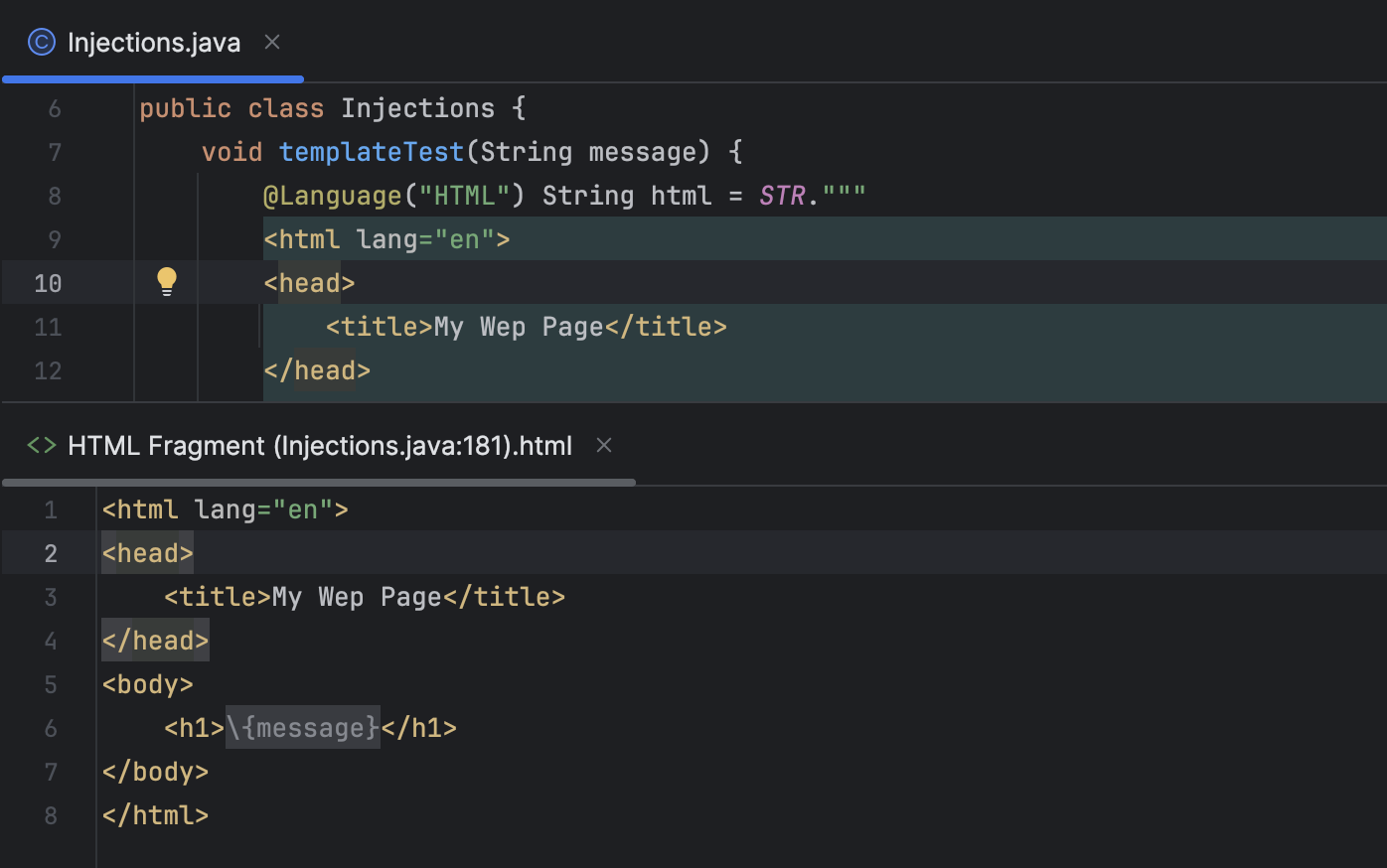 Language injections | IntelliJ IDEA Documentation