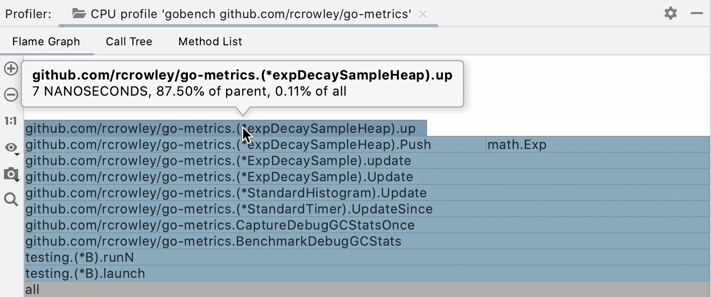 Read the profiler snapshot | GoLand Documentation