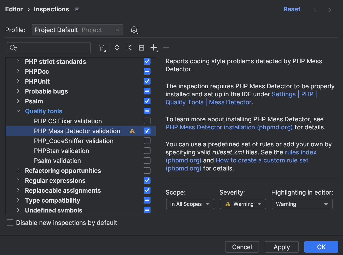 PHP Mess Detector | PhpStorm Documentation