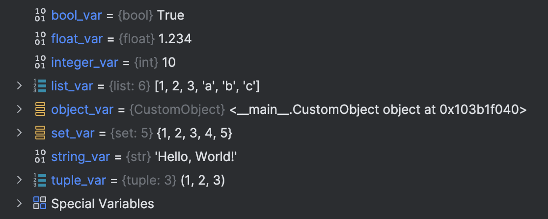 Variables | PyCharm Documentation