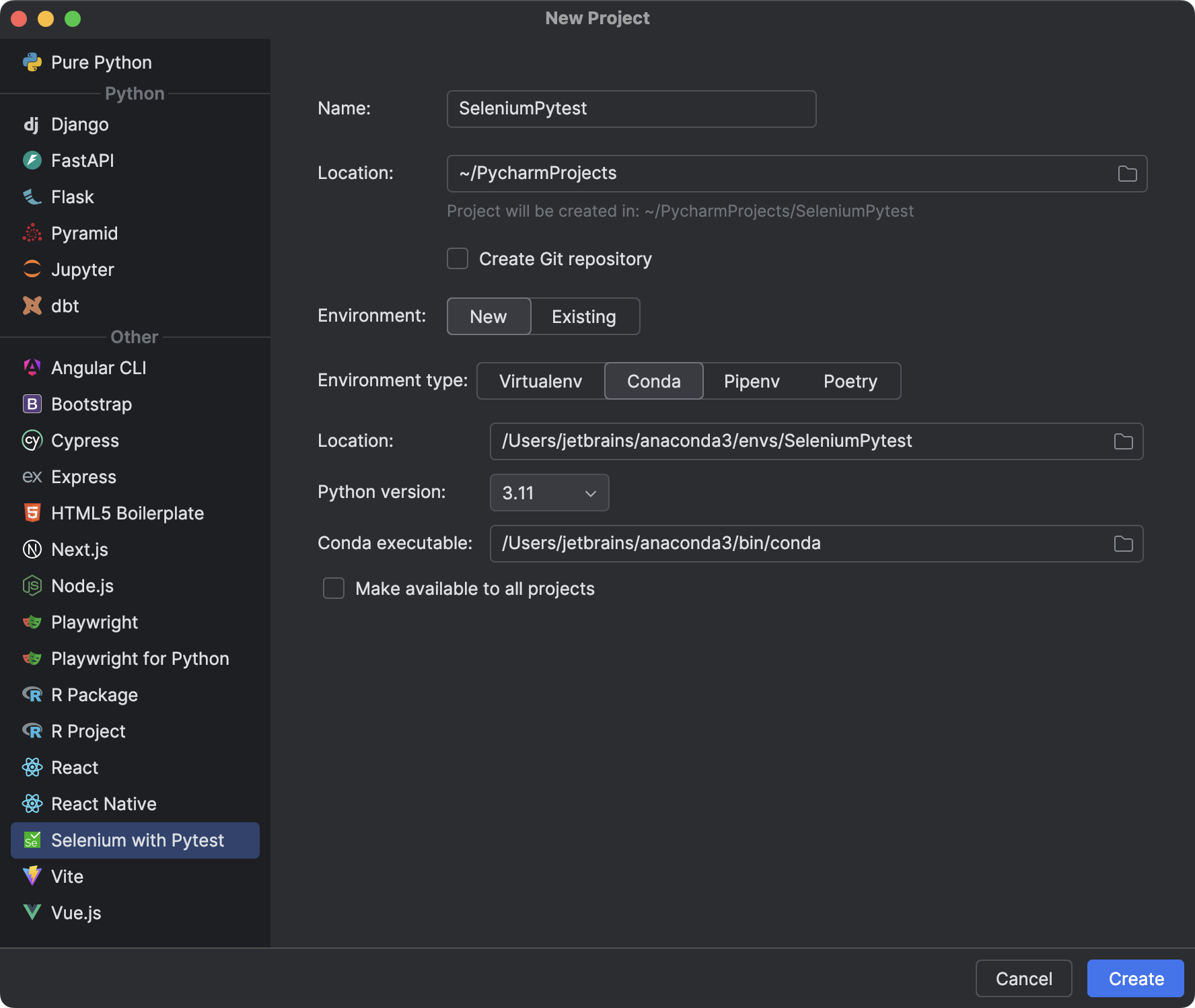 Selenium | PyCharm Documentation