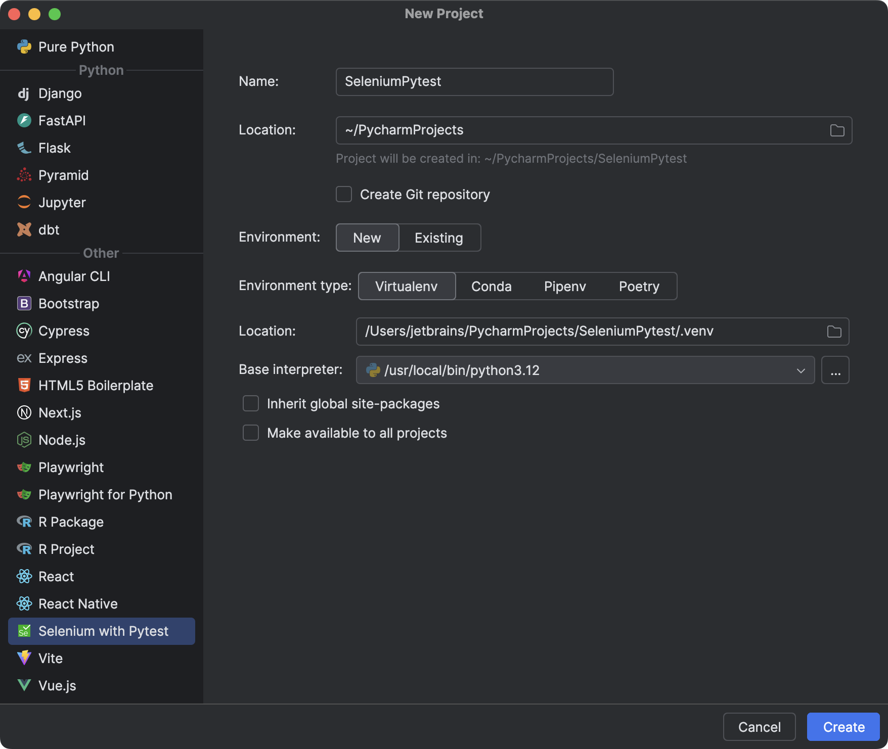 Selenium | PyCharm Documentation