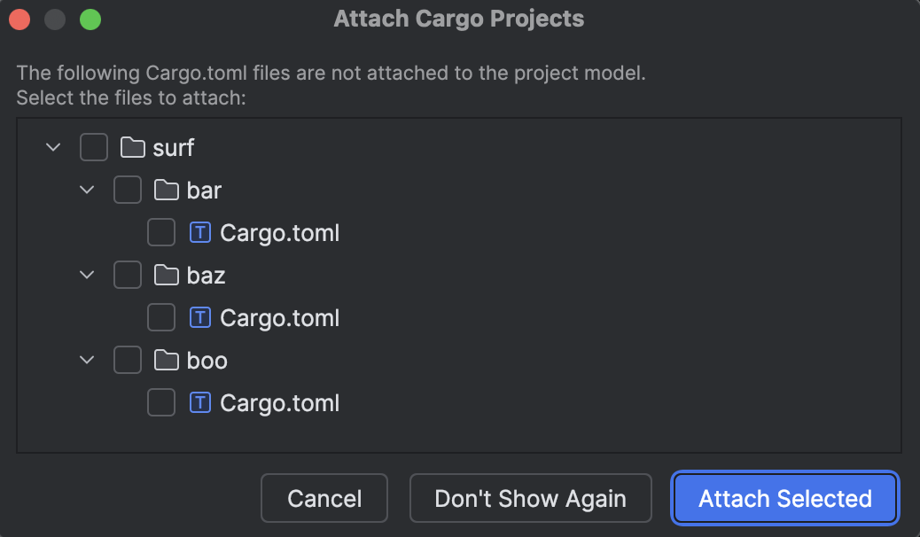 Attaching Cargo projects | RustRover Documentation