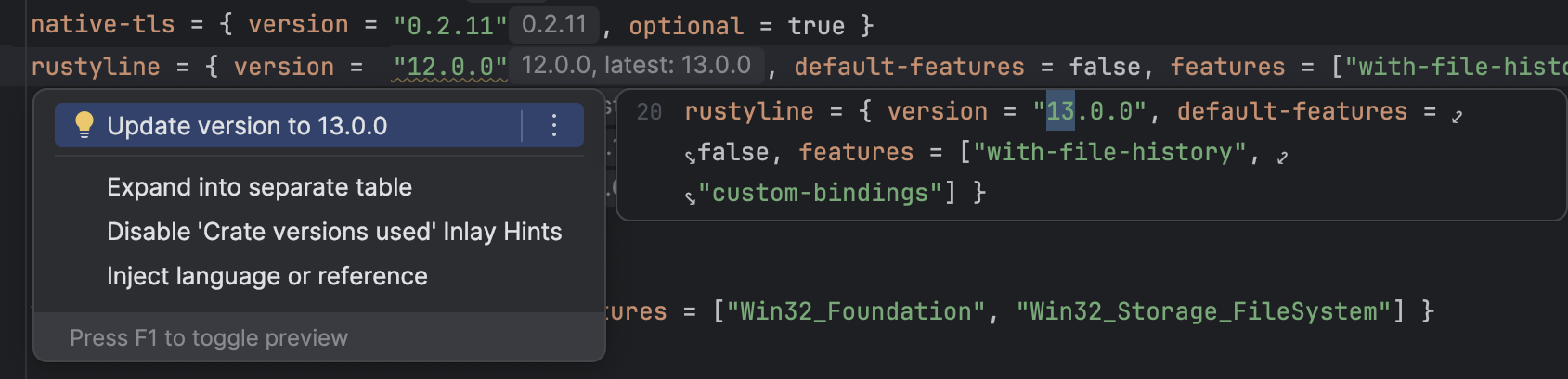 Working with TOML files | RustRover Documentation