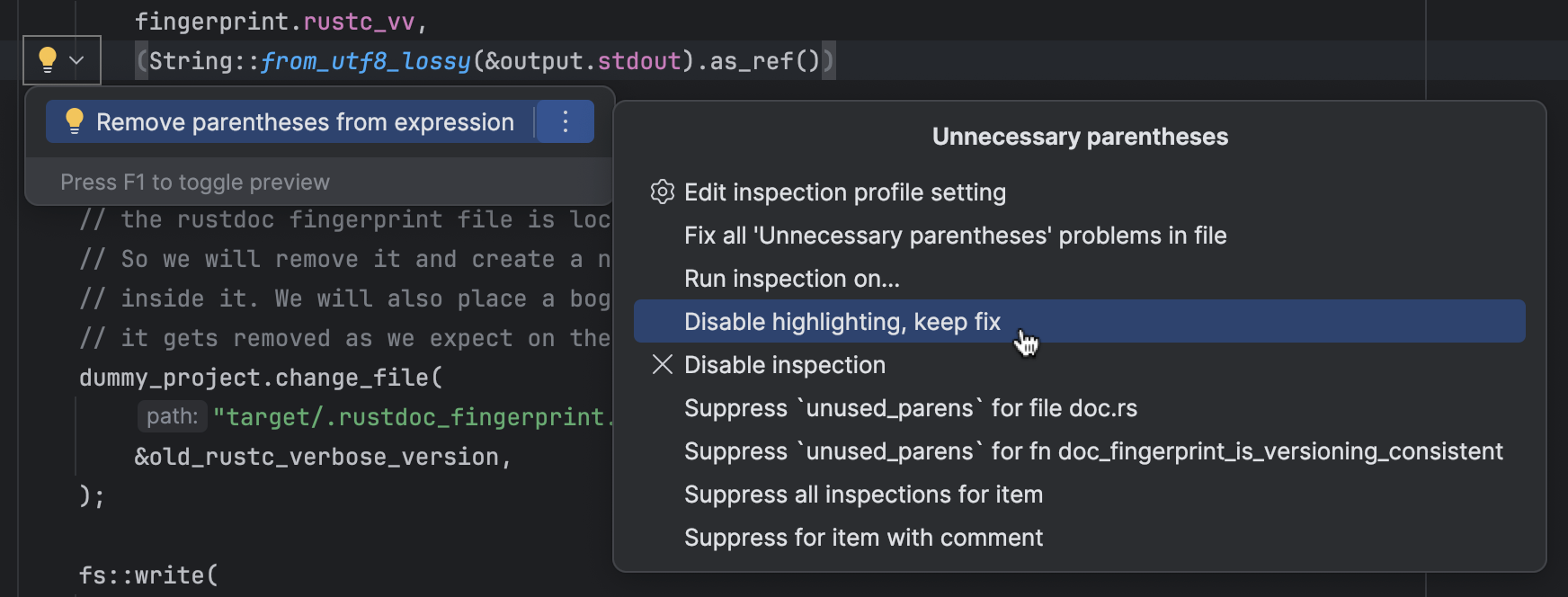 Disable and suppress inspections | RustRover Documentation