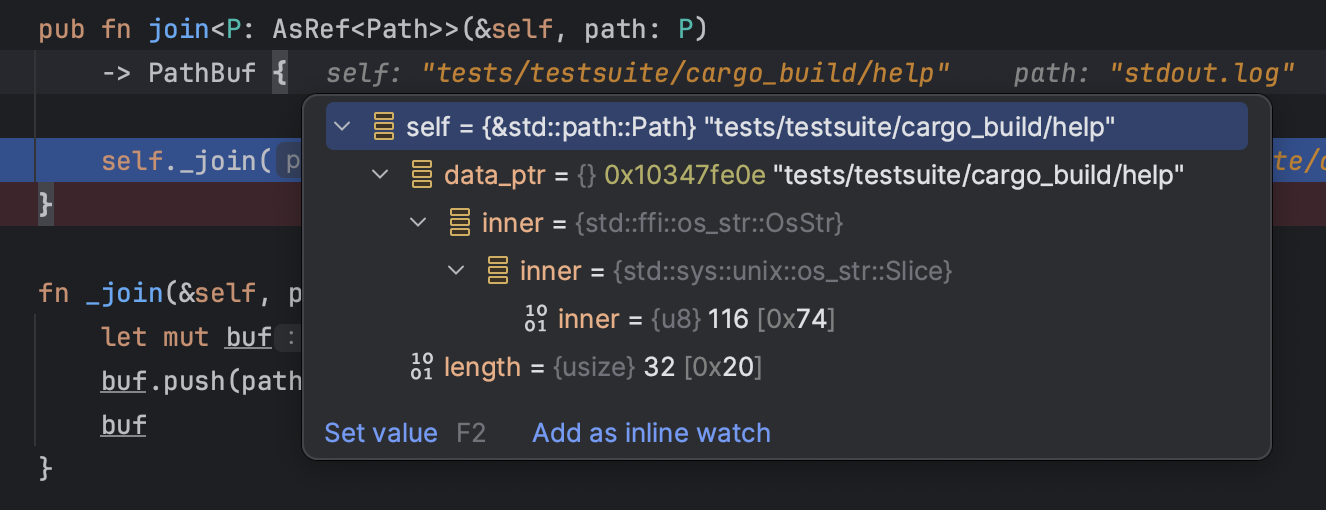 Examine suspended program | RustRover Documentation