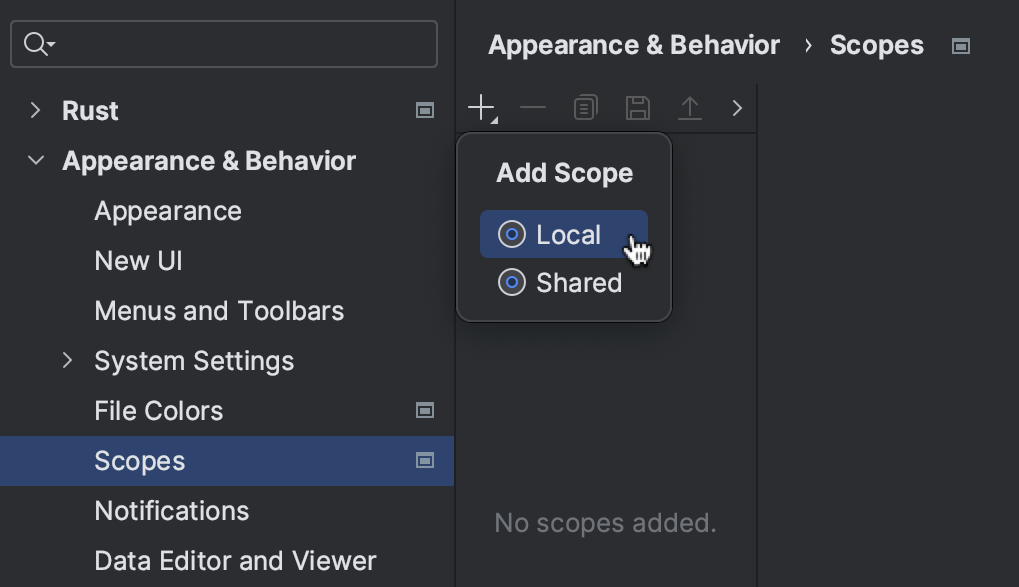 Scopes and file colors | RustRover Documentation