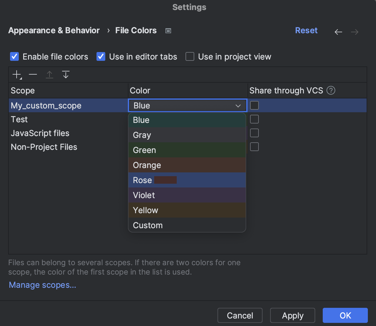 Scopes and file colors | WebStorm Documentation