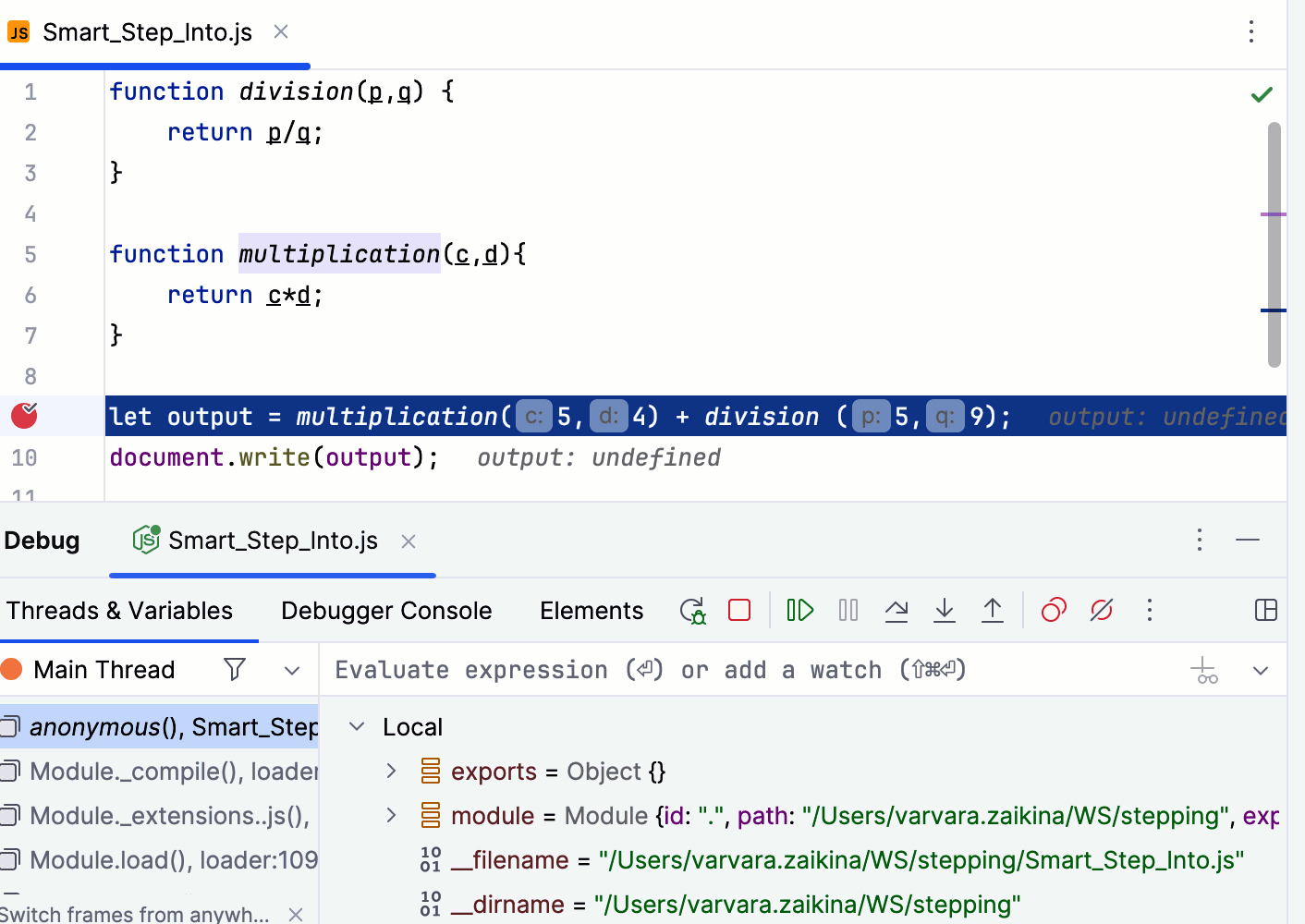Step through the program | WebStorm Documentation