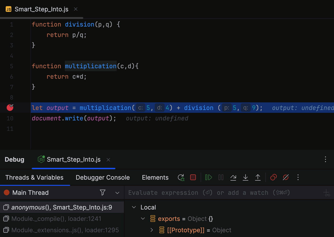 Step through the program | WebStorm Documentation