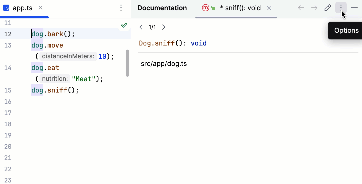 Viewing Inline Documentation Webstorm Documentation