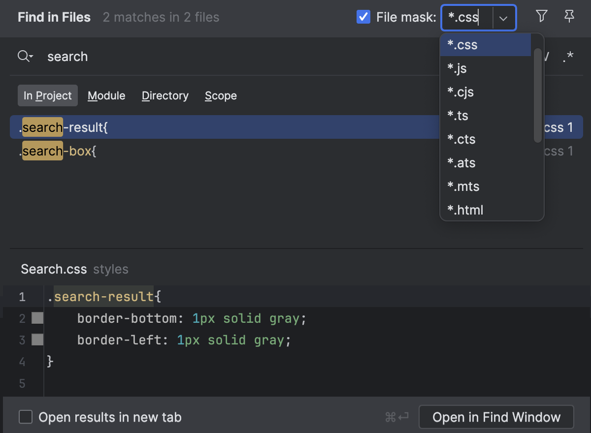 Search for a target within a project | WebStorm Documentation