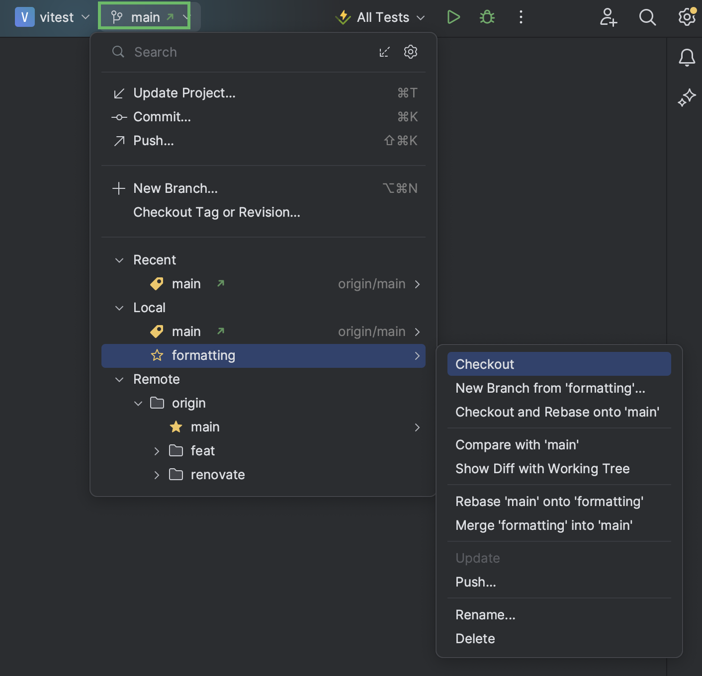 Manage Git branches | WebStorm Documentation