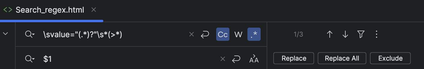 Find And Replace Text Using Regular Expressions Webstorm Documentation 