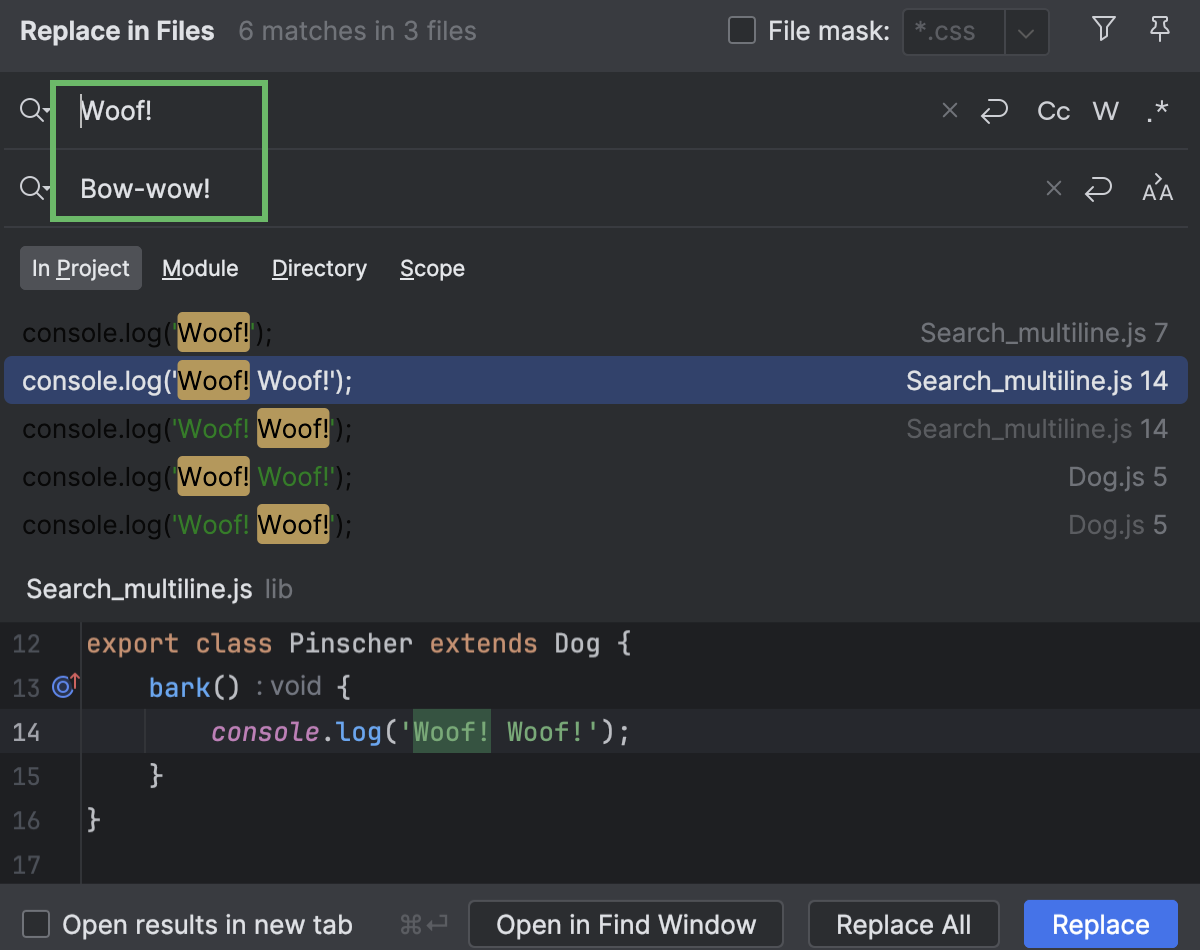 Search for a target within a project | WebStorm Documentation
