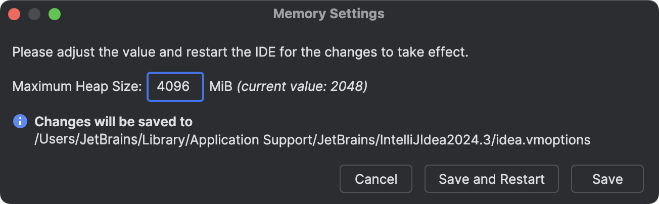 Increase the memory heap of the IDE | IntelliJ IDEA Documentation