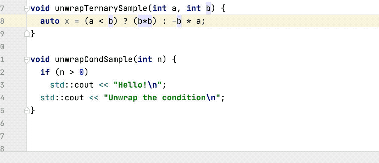 Unwrap and remove statements | CLion Documentation