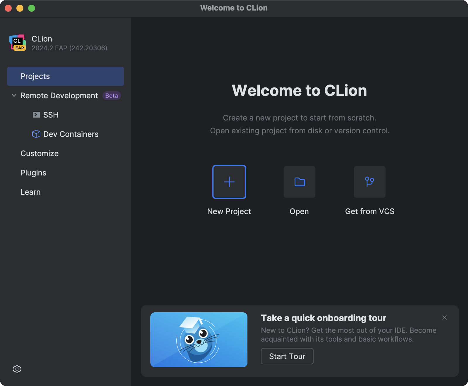 Welcome screen | CLion Documentation