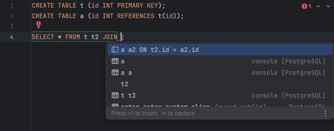 Code completion | DataGrip Documentation